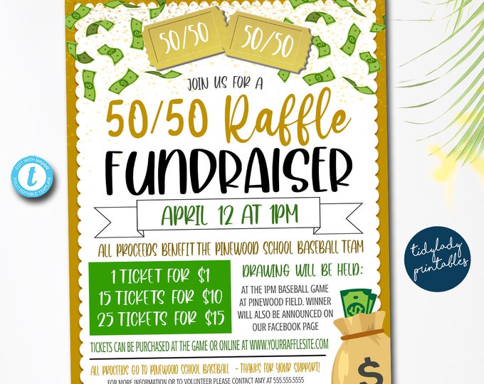 50/50 Raffle Ticket Fundraiser Flyer, Split the Pot Raffle Fundraiser ...