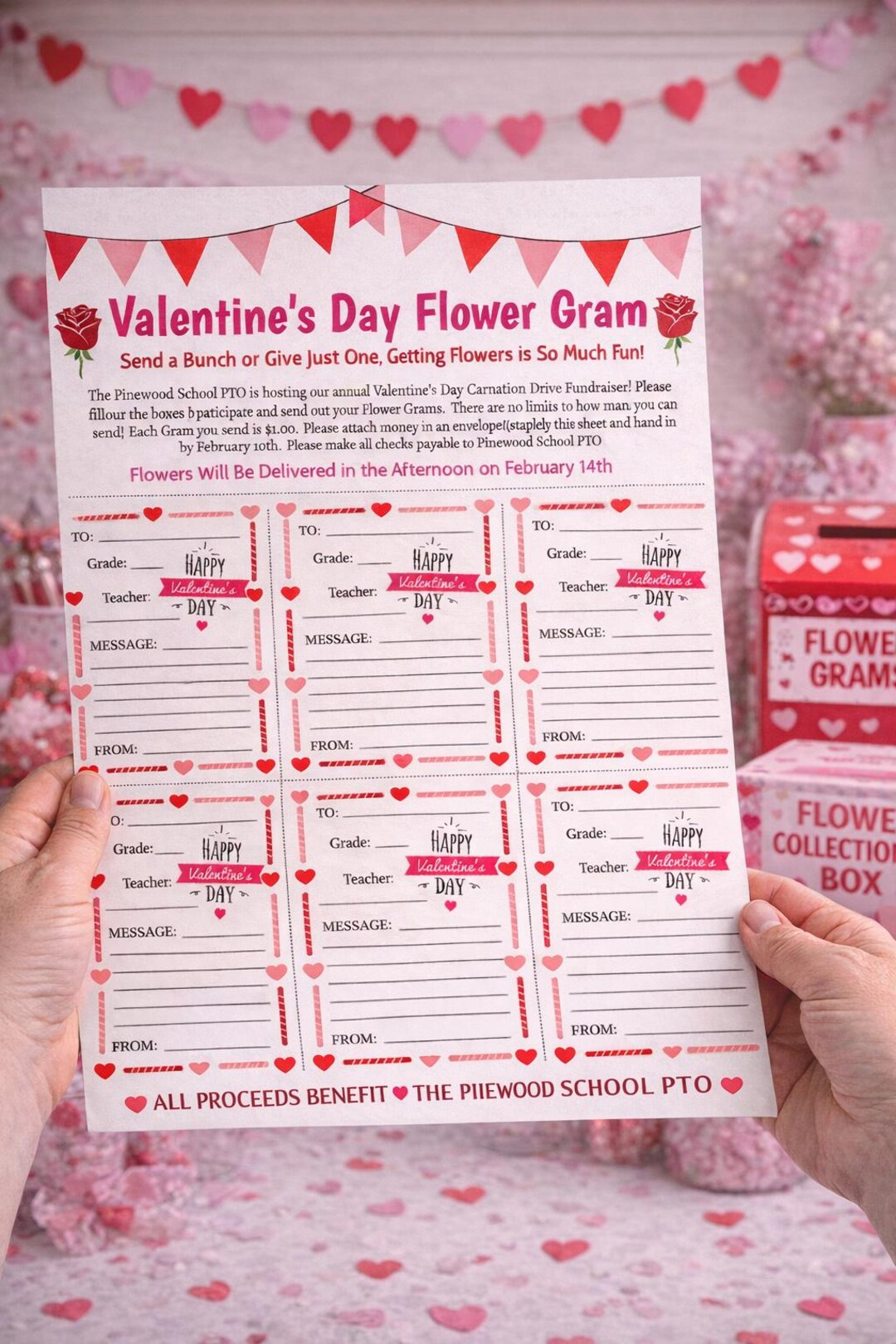 Valentine's Day Flower Gram Flyer: School Pto Pta Fundraiser (editable ...