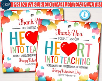 Editable Teacher Valentine's Day Thank You Gift Tags, Thanks for ...
