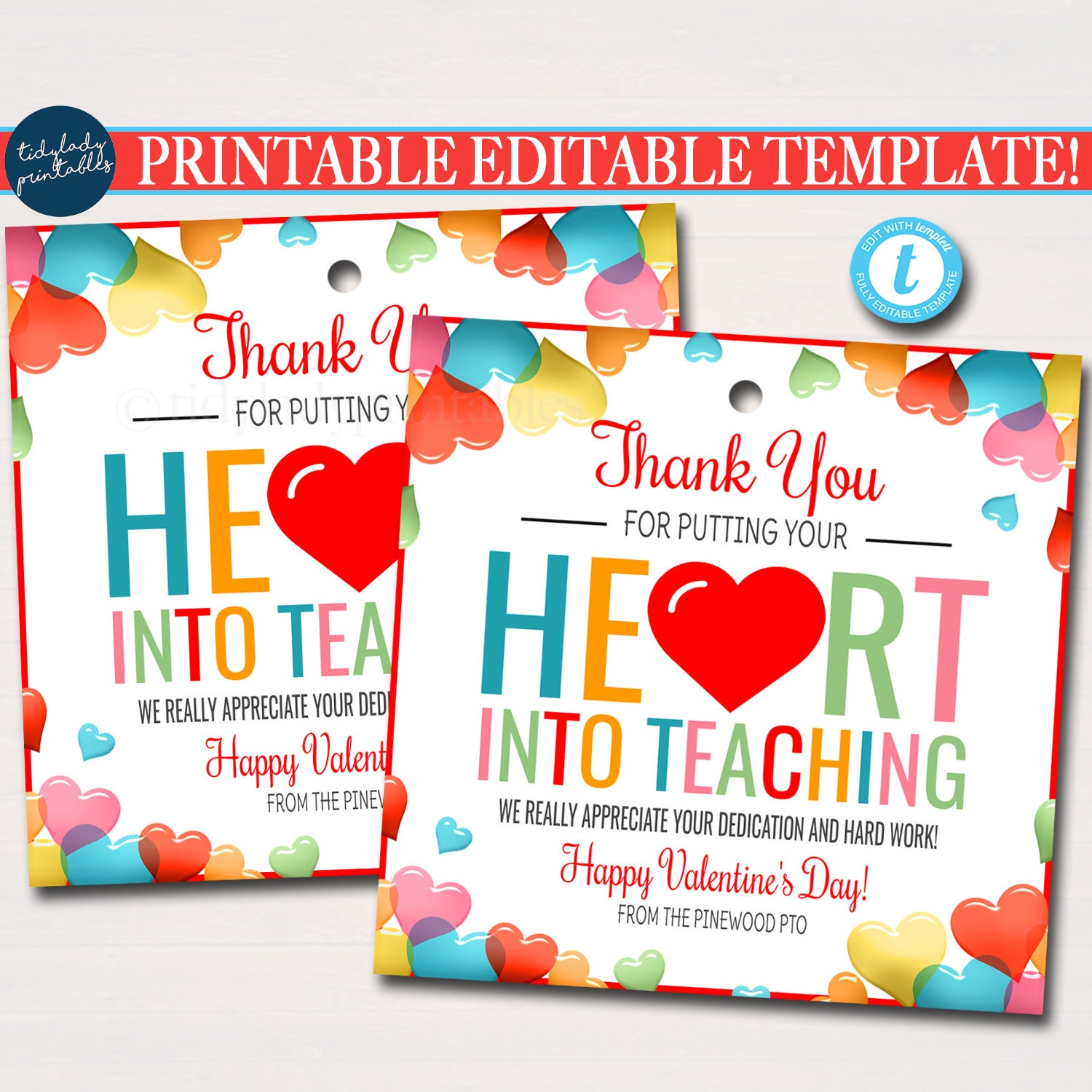 Teacher Valentine's Day Thank You Gift Tags, Thanks for Putting Your ...