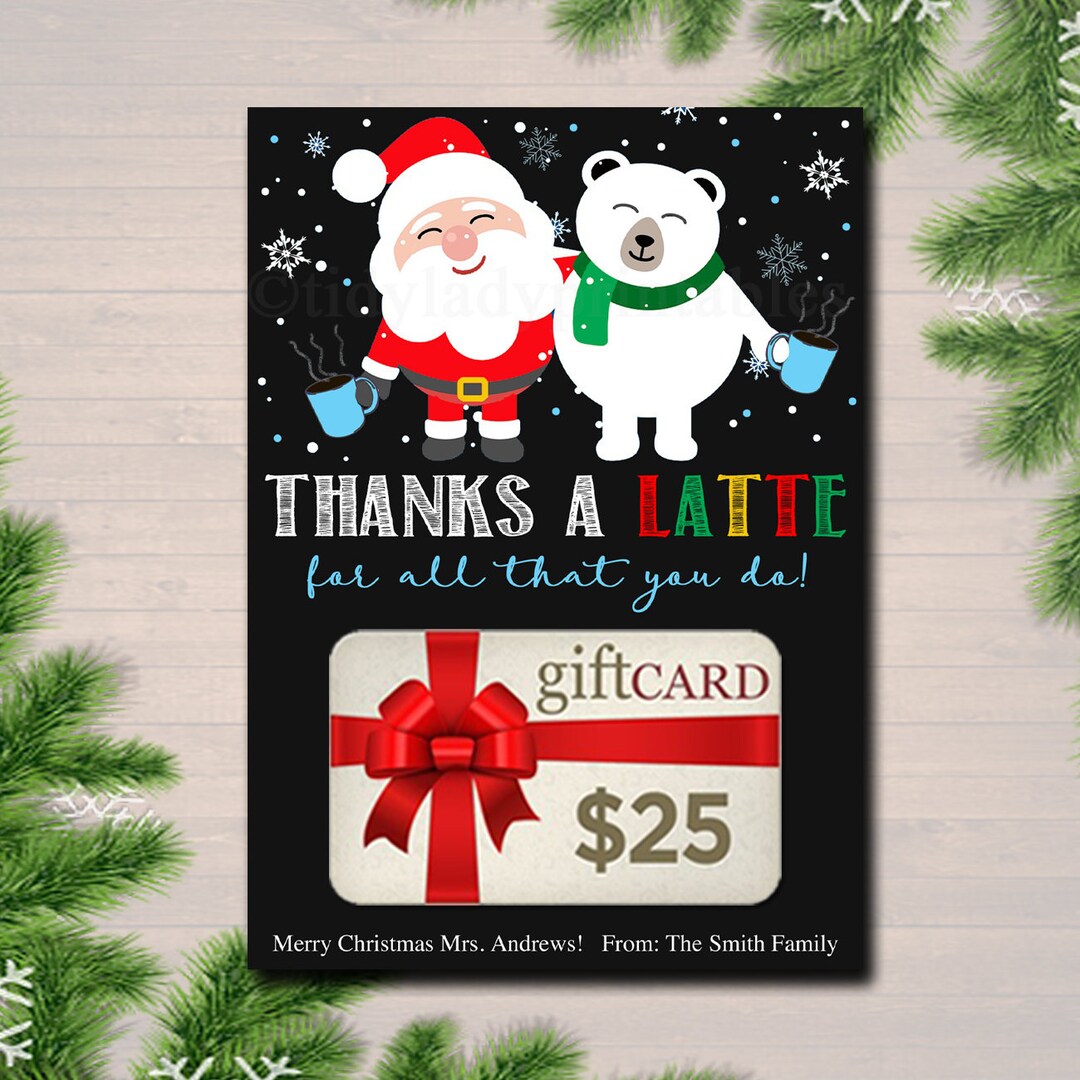 EDITABLE Coffee Card Holder Thanks a Latte Holiday Gift Card - Etsy