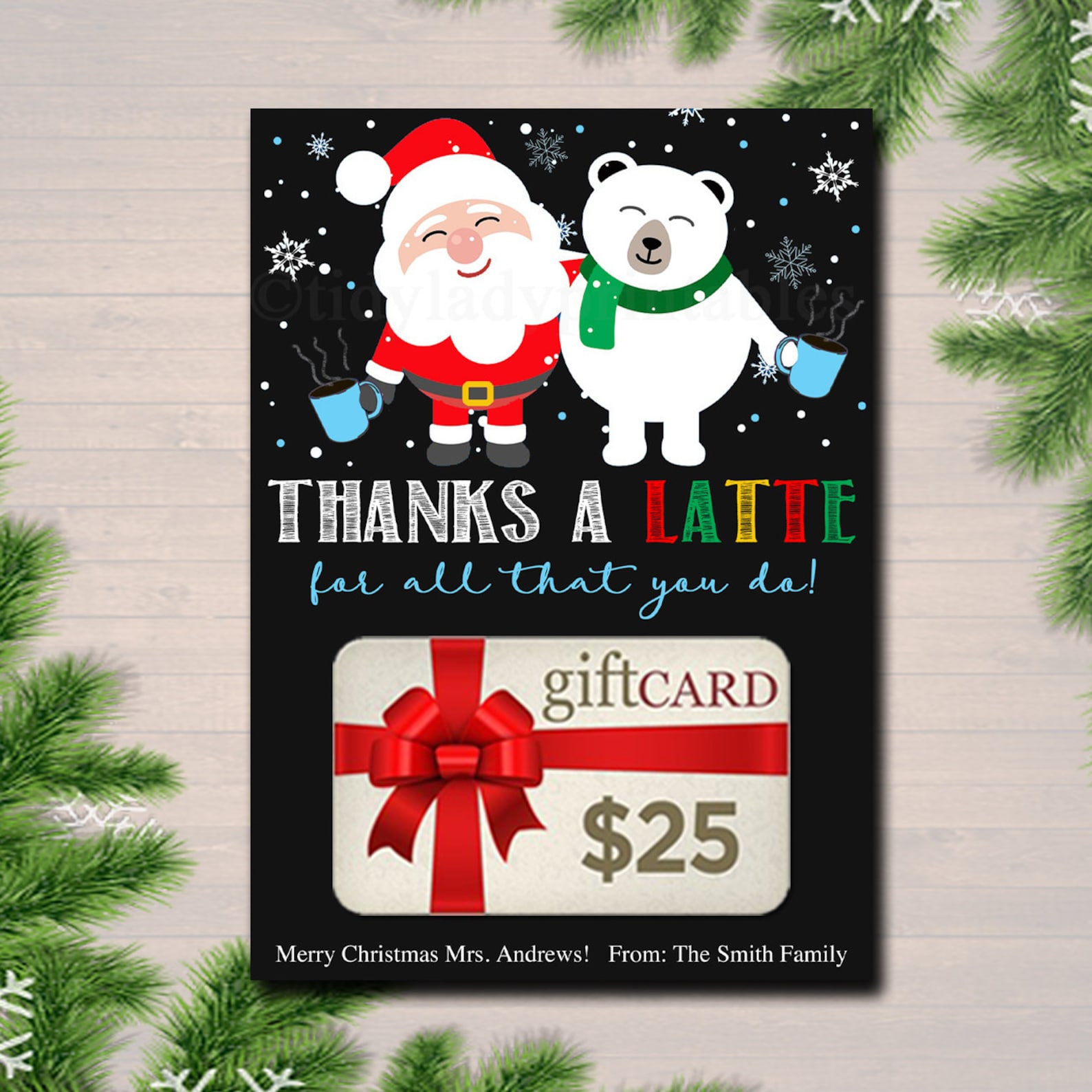 EDITABLE Coffee Card Holder Thanks a Latte Holiday Gift Card - Etsy