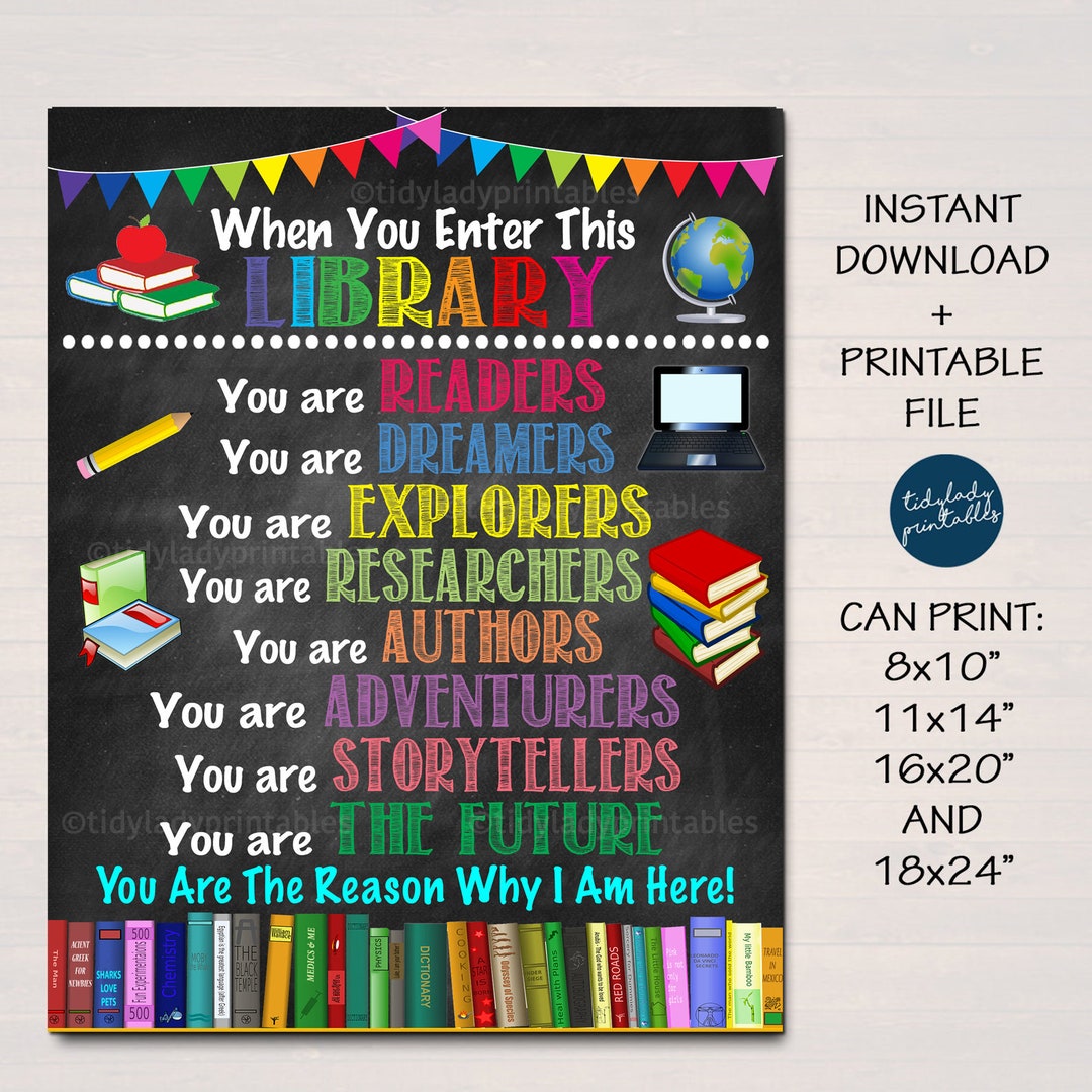 School Library Classroom Printable Poster, Librarian Decor, Technology ...
