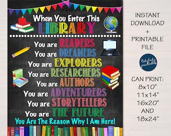School Library Classroom Poster, Librarian Decor, Technology Teacher ...