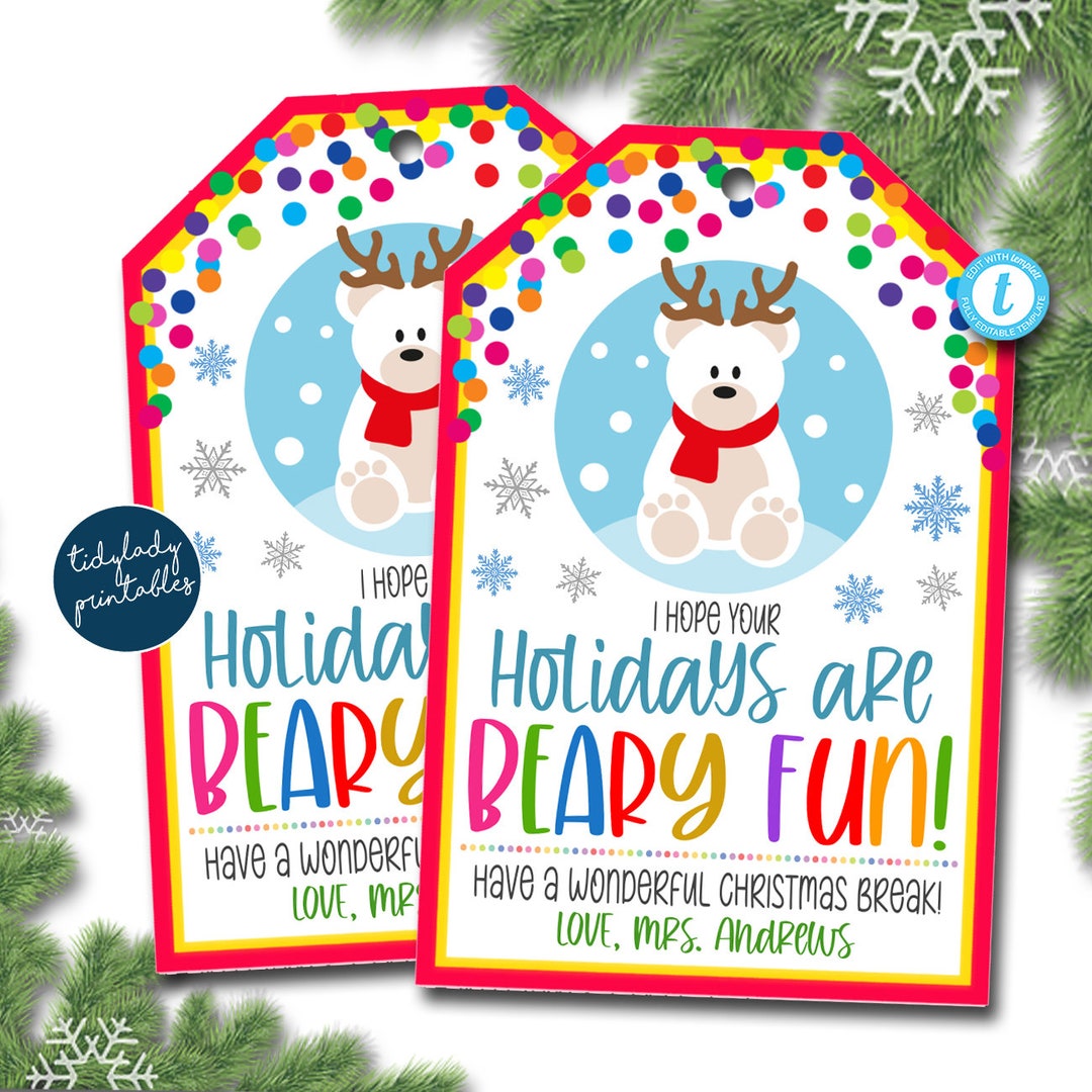 Christmas Bear Gift Tags: Editable Holiday Favor (digital Download) - Etsy