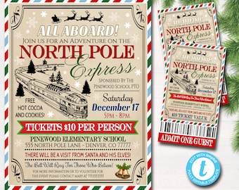 EDITABLE North Pole Polar Express Train Event With Santa Flyer & Ticket ...