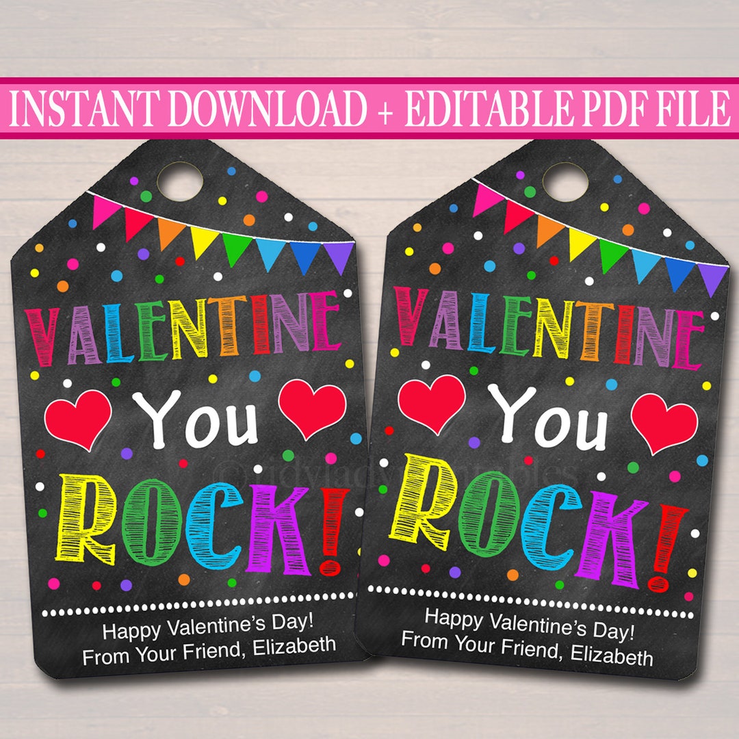 EDITABLE You Rock Valentine's Day Gift Tags, Staff Teacher Friend ...