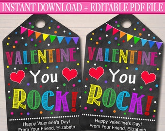 You Rock Valentine's Day Gift Tags Kids Classroom Pop - Etsy