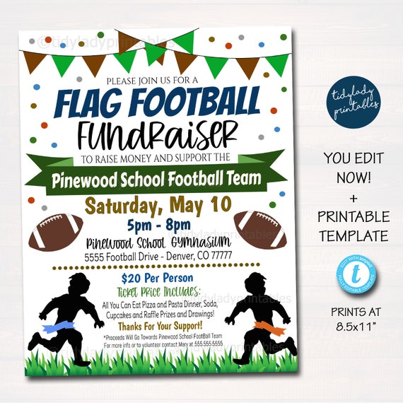 Flag Football Fundraiser Flyer, School Pto Pta Team Benefit Fundraiser ...