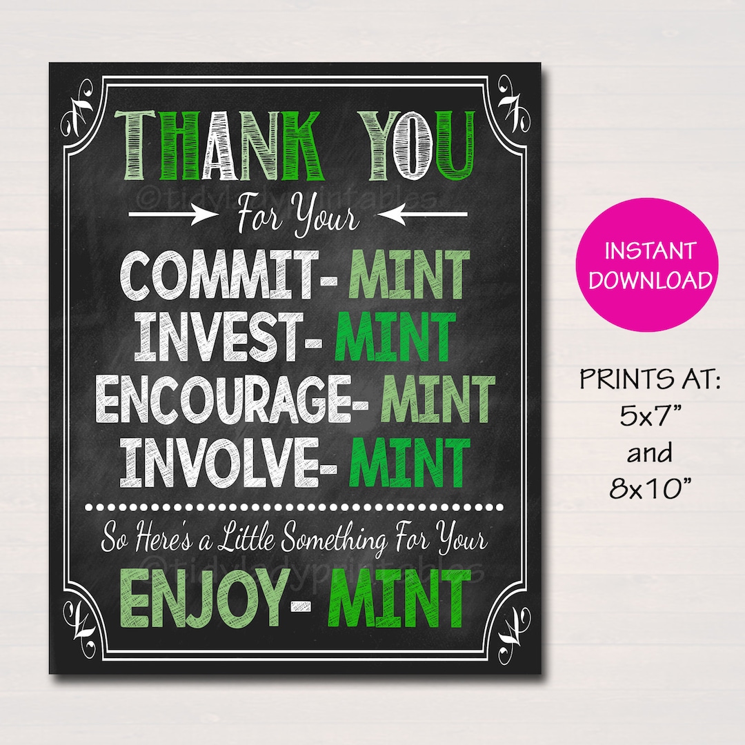 Printable Mint Thank You Decor Sign, Volunteer Staff Teacher ...