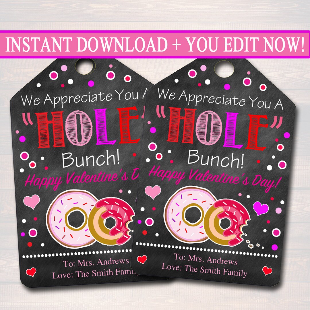 EDITABLE Valentine's Day Donut Gift Tags, Staff Teacher Volunteer ...
