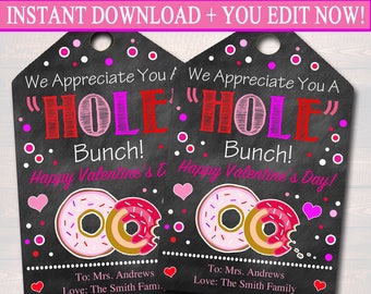 EDITABLE Valentine's Day Donut Gift Tags Staff Teacher - Etsy
