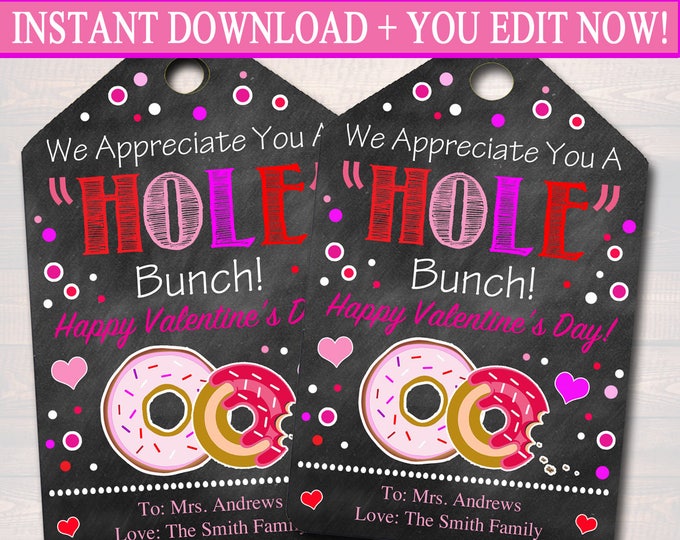 EDITABLE Valentine's Day Donut Gift Tags Staff Teacher - Etsy