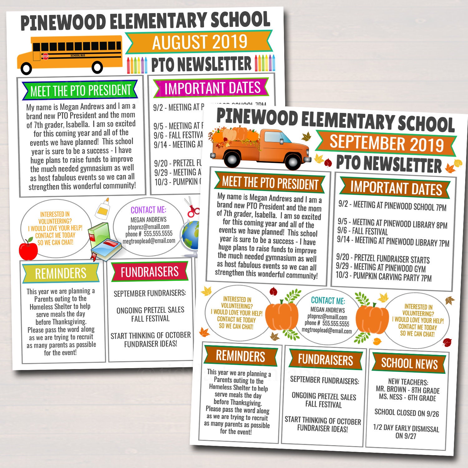 Yearly Pto Pta Newsletter Template Set Classroom Printable Etsy