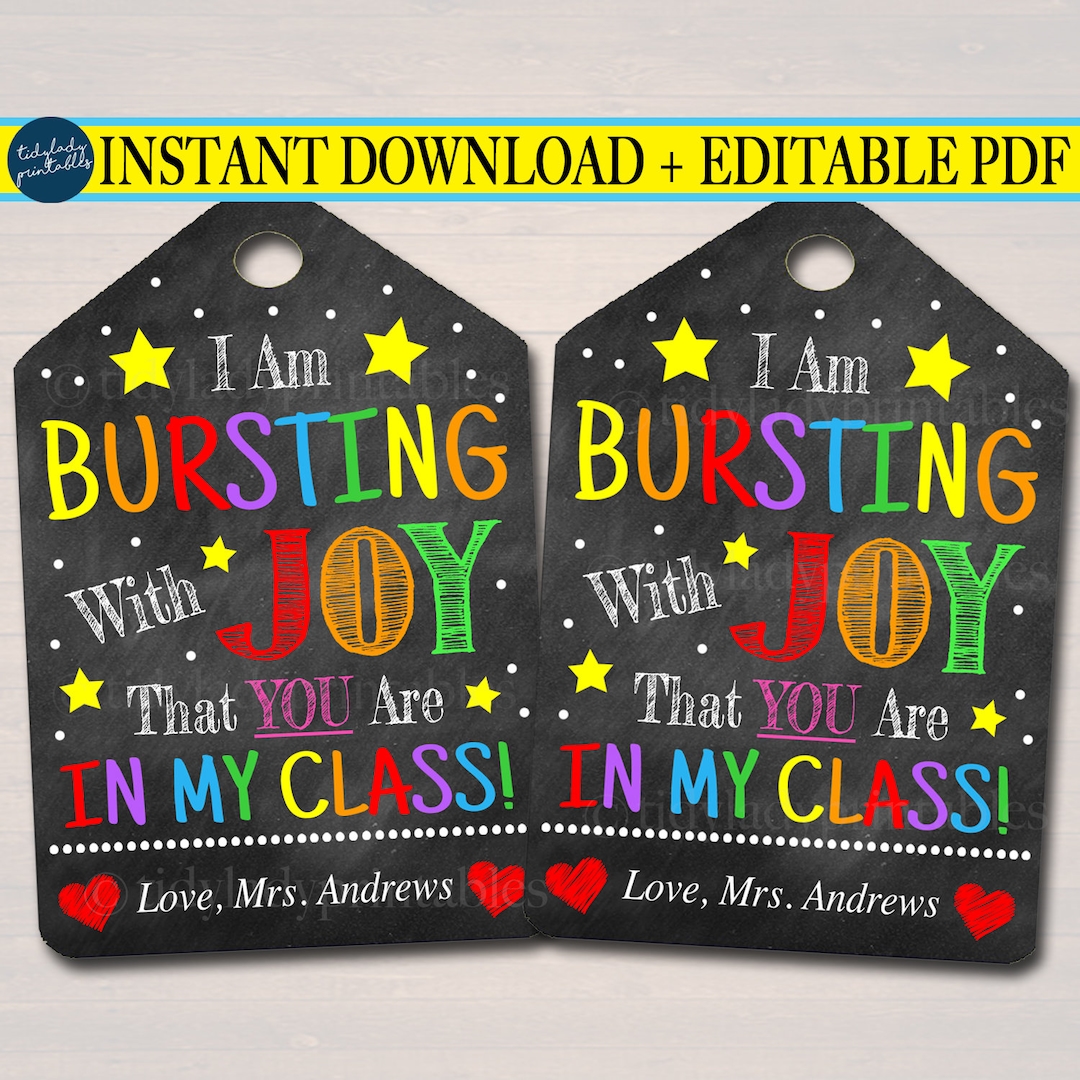 EDITABLE Candy Classroom Printable Gift Tags, Bursting With Joy That ...