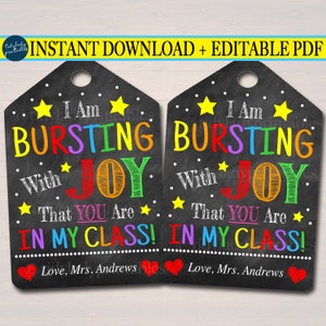 EDITABLE Candy Classroom Printable Gift Tags, Bursting With Joy That ...