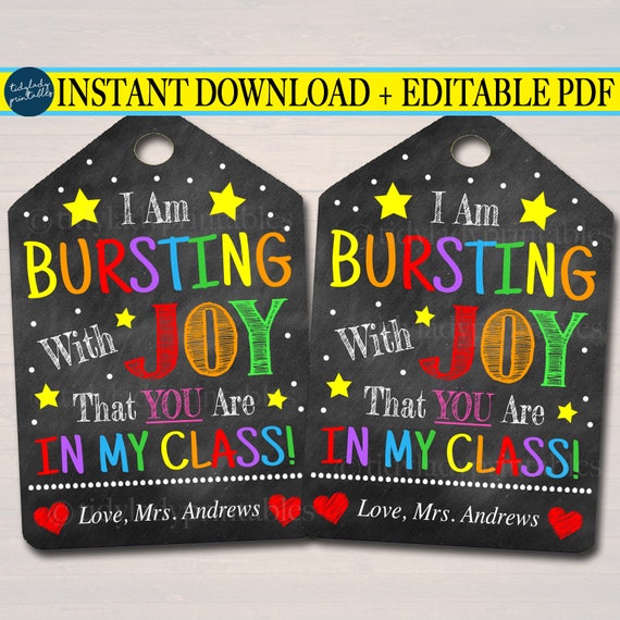 EDITABLE Candy Classroom Printable Gift Tags, Bursting With Joy That ...