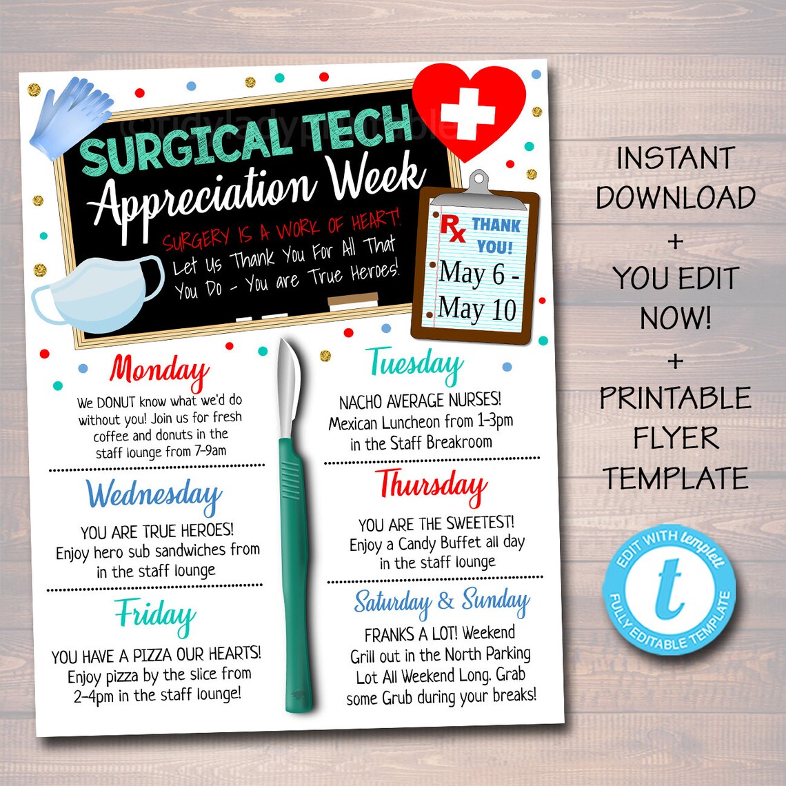 Surgical Tech Appreciation Week Itinerary Template (printable Editable ...