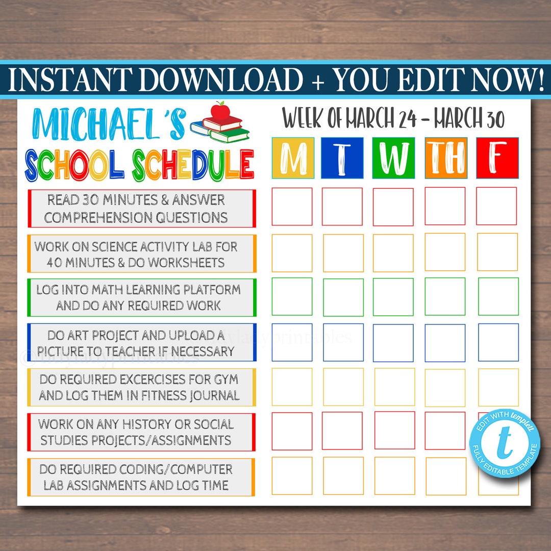 Printable Home School Schedule, Daily Subject Checklist, Homework ...