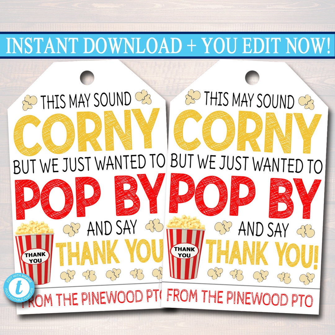 EDITABLE Popcorn Thank You Tags, Teacher Staff Employee Appreciation ...