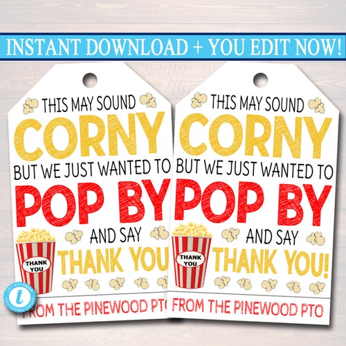 EDITABLE Popcorn Thank You Tags Teacher Staff Employee - Etsy