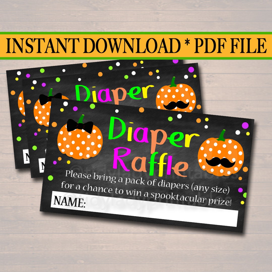 Printable Diaper Raffle Cards Gender Reveal Party, Halloween Invite ...
