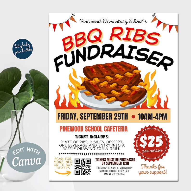 Editable Bbq Ribs Fundraiser, Picnic Party Cookout Invite, Grill Out ...