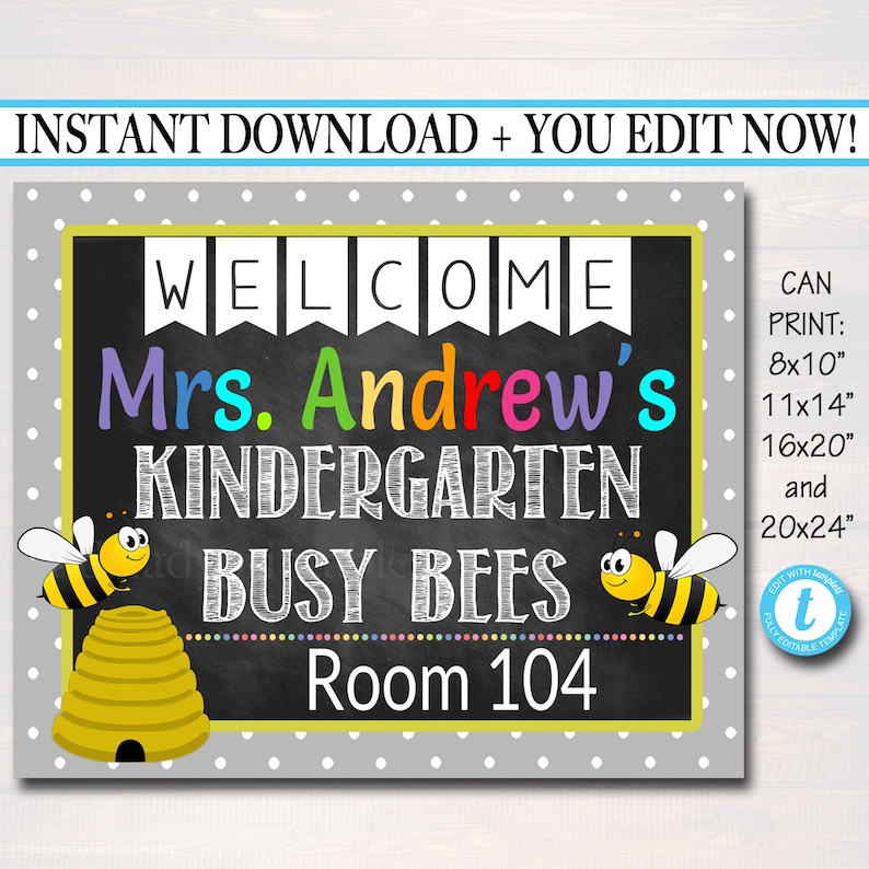 EDITABLE Printable Teacher Classroom Door Sign Bee Classroom - Etsy ...