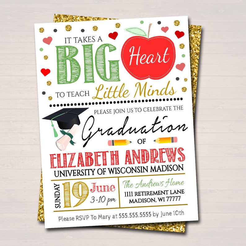 Teacher Graduation Invitation Chalkboard Printable College - Etsy