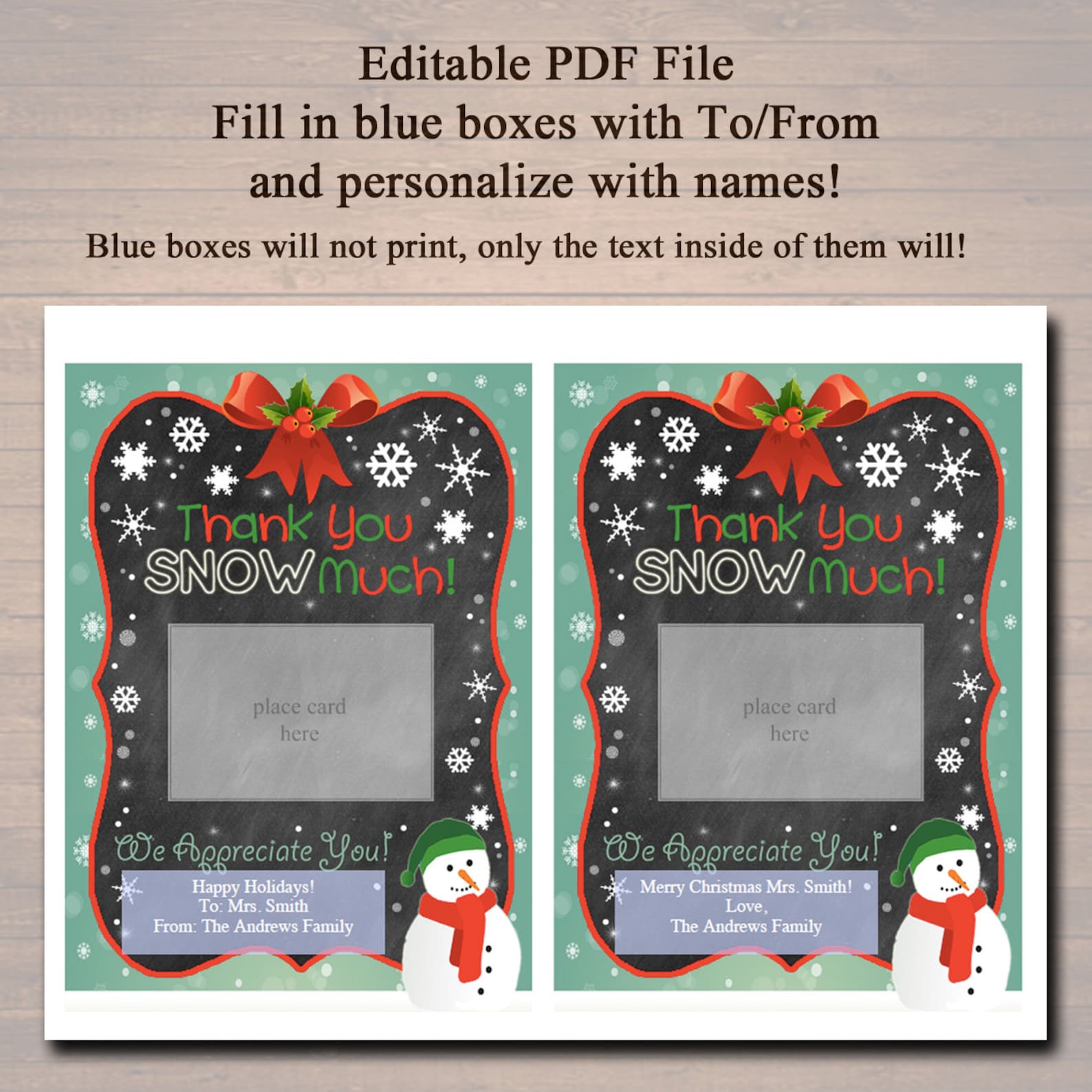 Christmas Gift Card Holder Thank You Snow Much Printable - Etsy