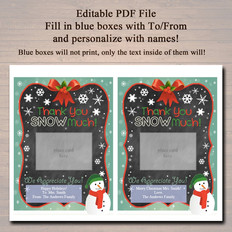 Christmas Gift Card Holder Thank You Snow Much Printable - Etsy