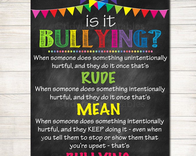 Bullying Sign Quote Art Classroom Poster School Sign Instant Download ...