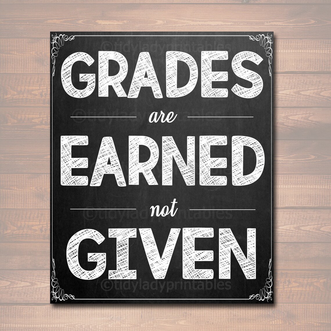 Grades Are Earned Not Given Chalkboard Printable Poster High | Etsy