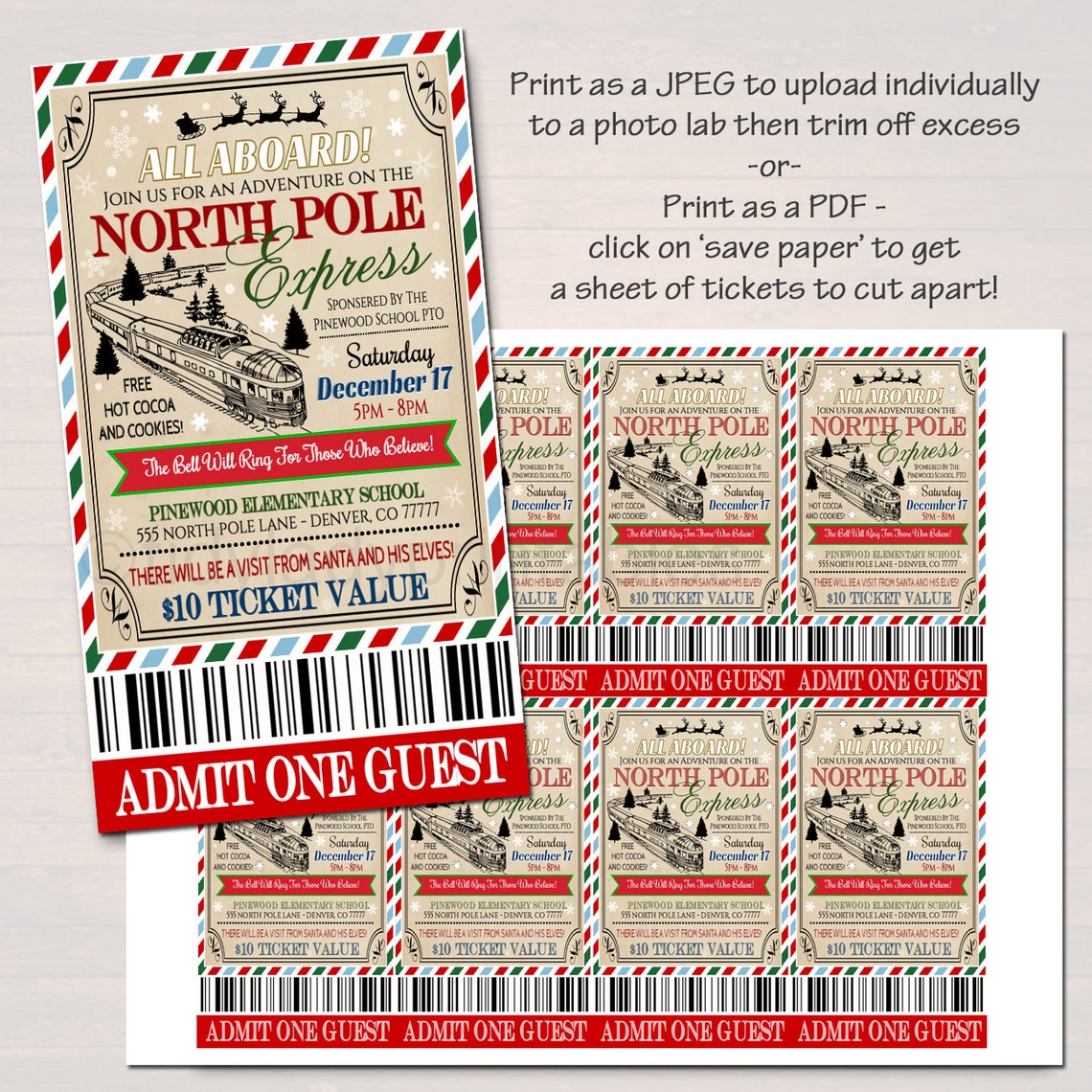 North Pole Express Invitation: Editable Christmas Party Flyer & Ticket ...