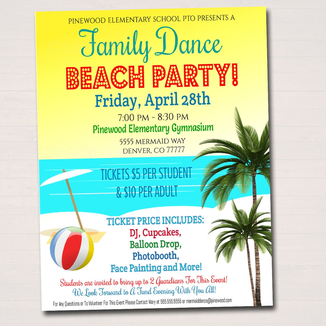 Beach Party School Dance Flyer Hawaiian Tropical Luau Theme - Etsy