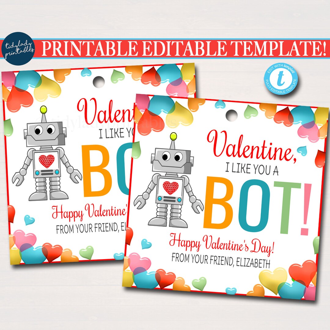 Valentine Robot Gift Tags, I Like You a Bot Friend, Classroom Boy ...
