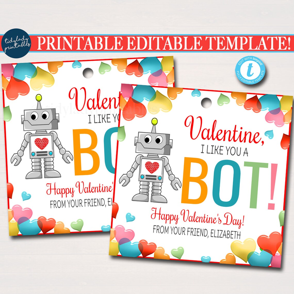 Valentine Robot Gift Tags, I Like You a Bot Friend, Classroom Boy ...