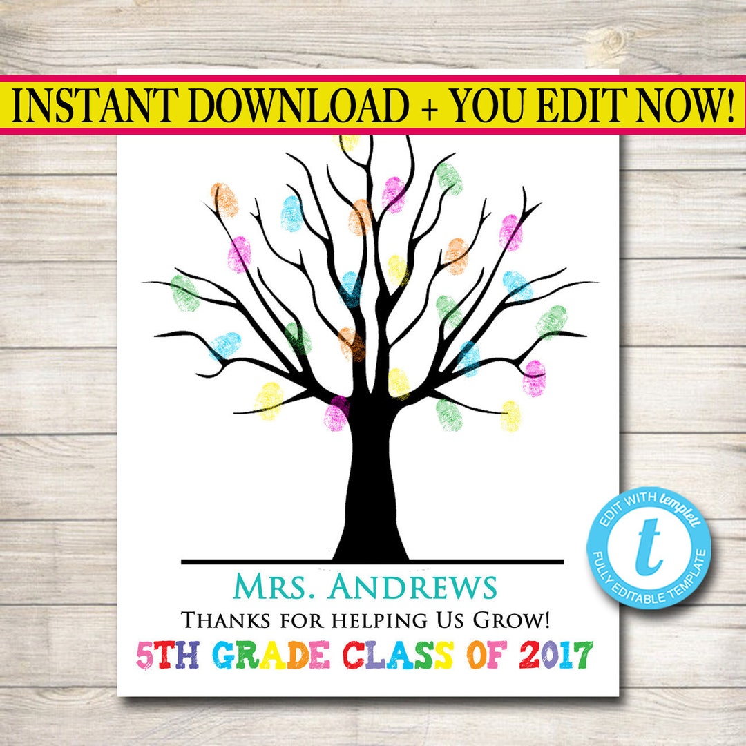 Editable Teacher Thumbprint Tree Gift: Custom Class Keepsake (digital ...