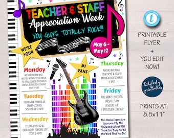 EDITABLE Music You Rock Themed Teacher Appreciation Week Itinerary ...