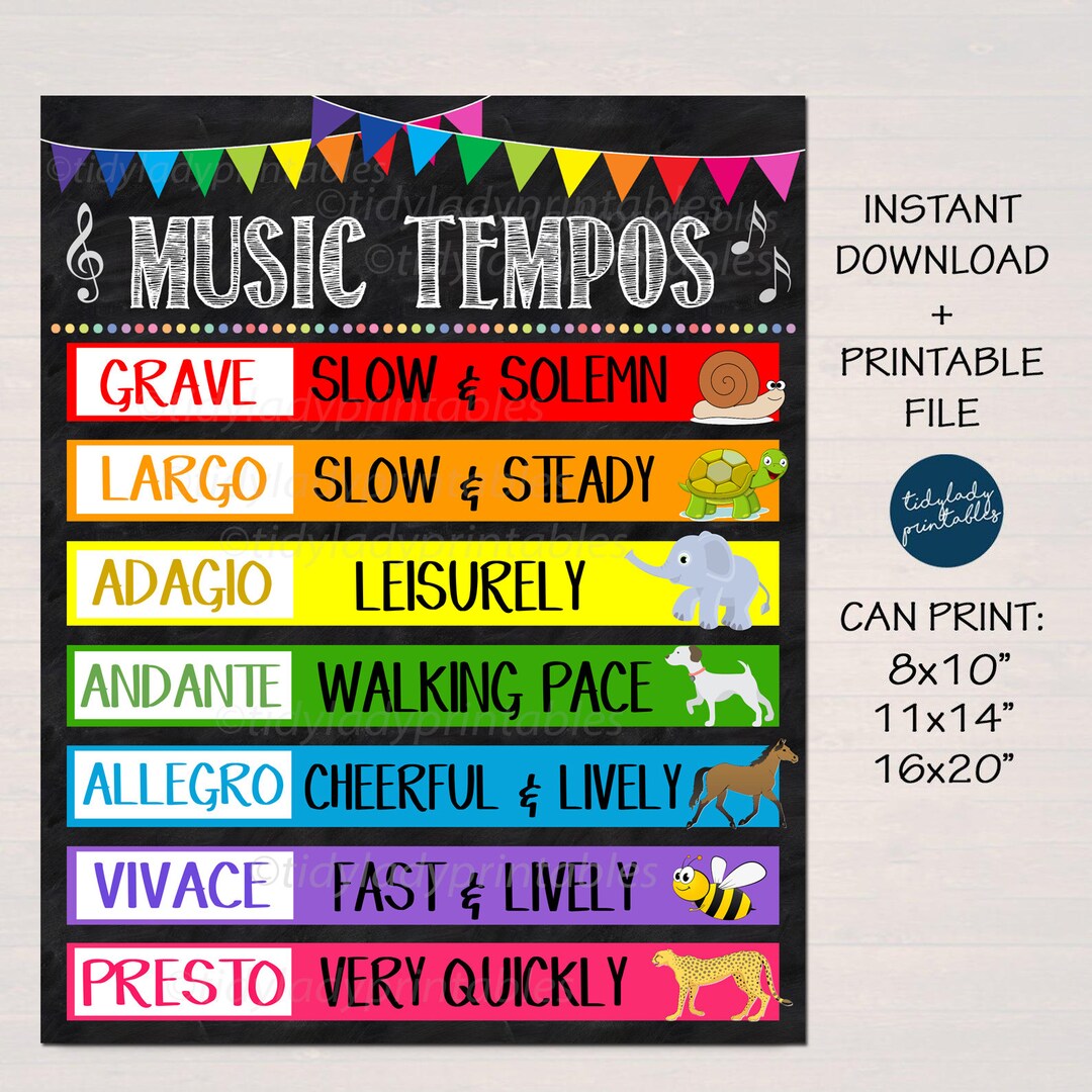 Music Tempos PRINTABLE Poster, Music Band Teacher Classroom Wall Art ...