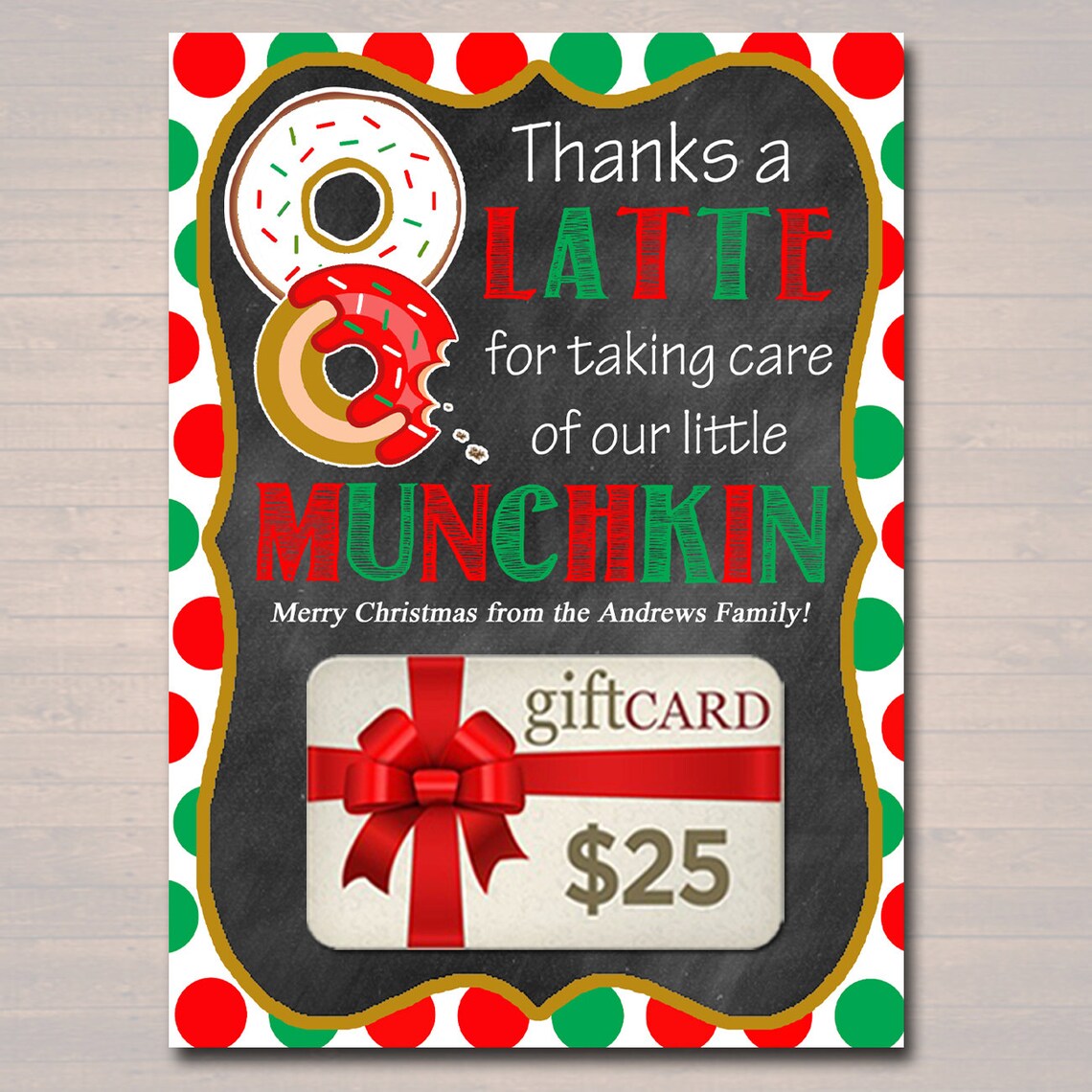 EDITABLE Christmas Thanks a Latte Coffee Donut Gift Card - Etsy