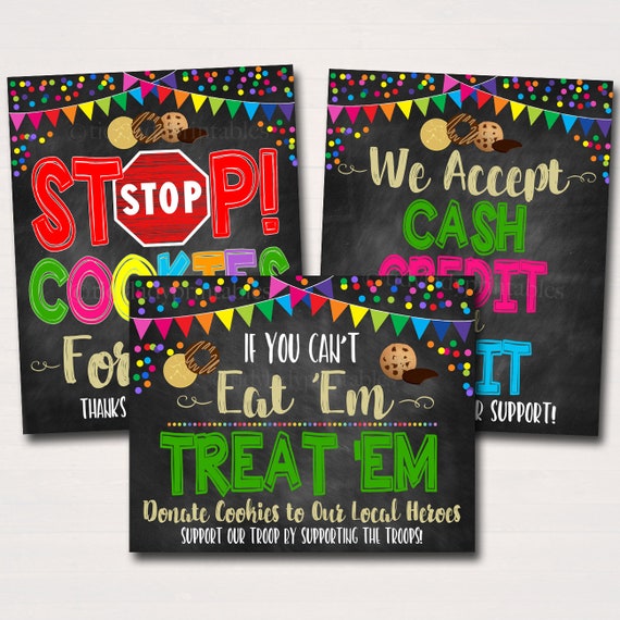 Cookie Booth Sign Set, Donate Cookies to Local Heroes Stop Cookies ...