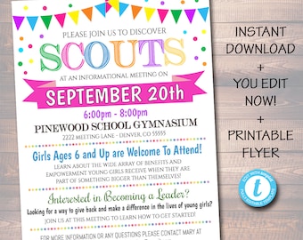 EDITABLE Scout Recruitment Flyer, Troop Informational Meeting Template ...