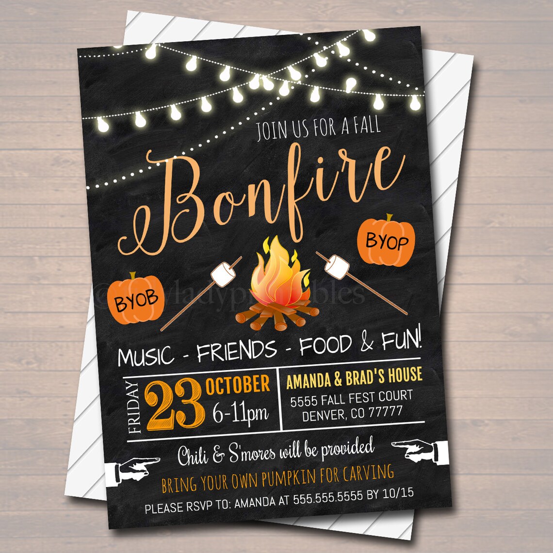 Fall Harvest Bonfire Invitation Family Picnic BBQ Invite - Etsy