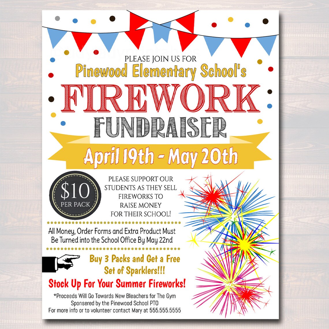 EDITABLE Firework Fundraiser Flyer Printable PTA PTO School | Etsy