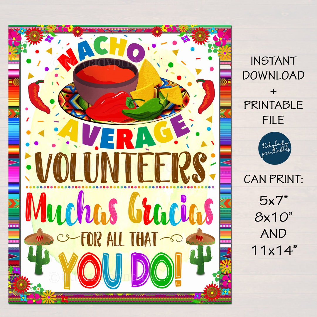 Fiesta Appreciation Sign, Nacho Average Volunteer Muchas Gracias for ...