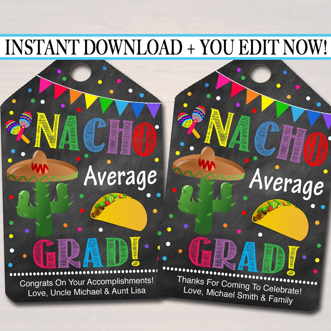 EDITABLE Nacho Average Grad, Appreciation Favor Thank You Gift Tags ...