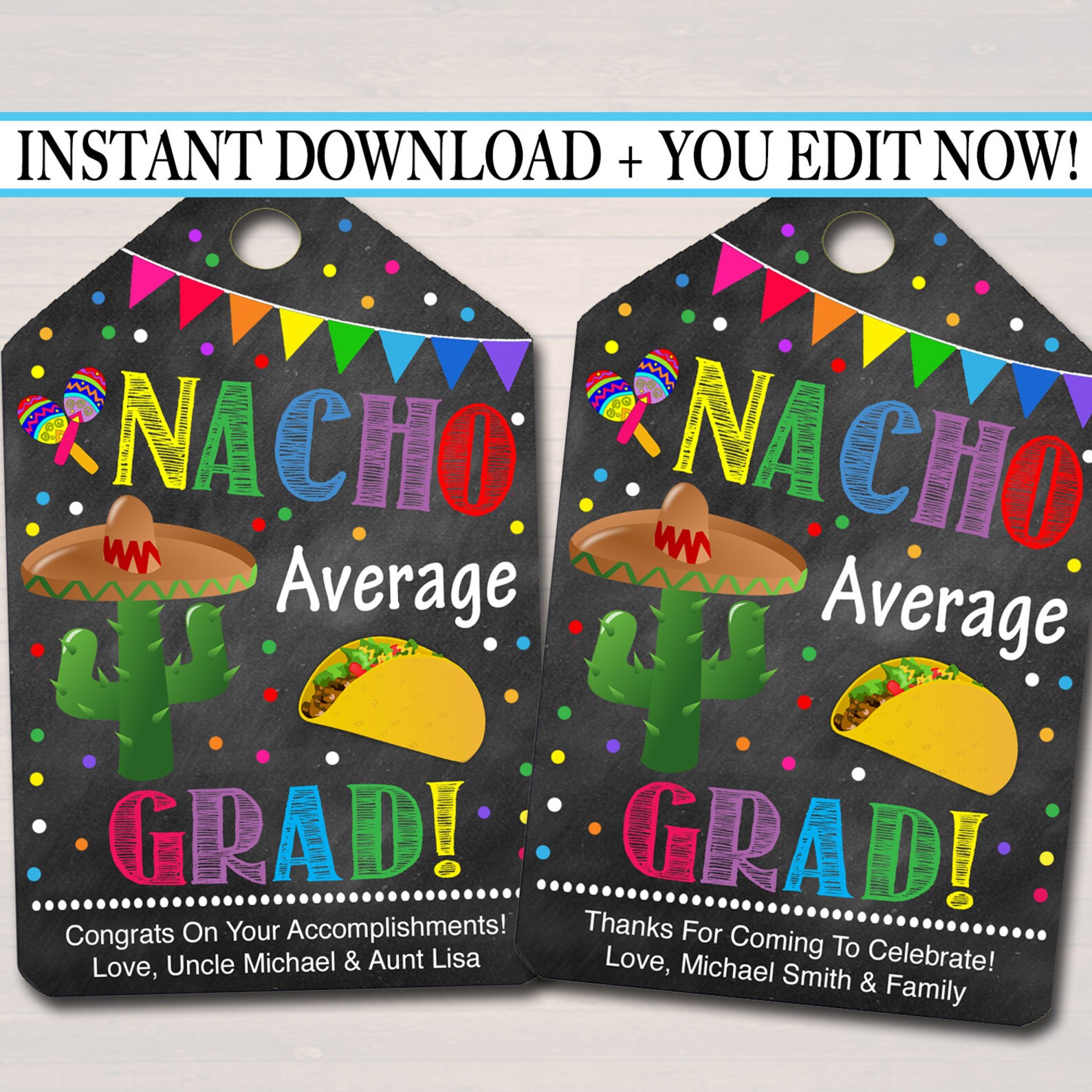 EDITABLE Nacho Average Grad Appreciation Favor Thank You Gift - Etsy
