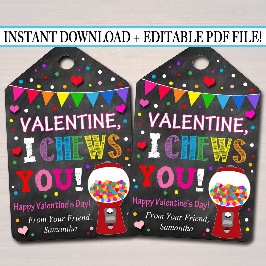 EDITABLE Bubble Gum Valentine's Day Gift Tags, Friend Classroom ...