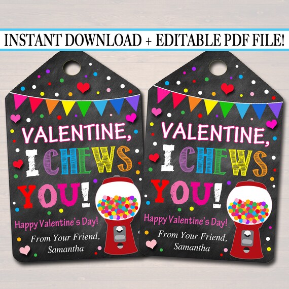 EDITABLE Bubble Gum Valentine's Day Gift Tags, Friend Classroom ...